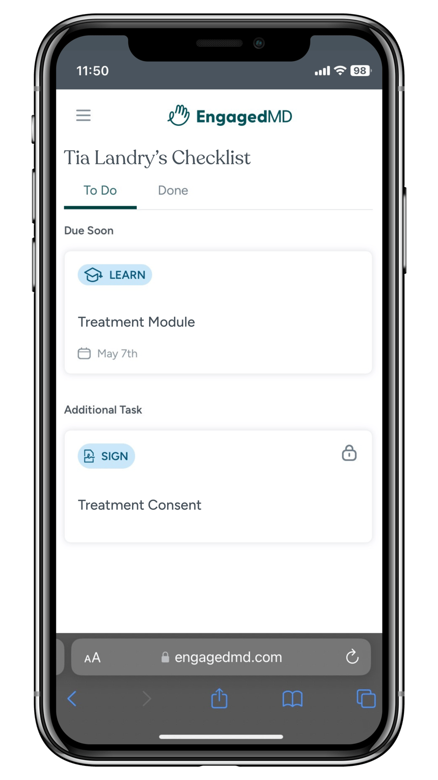 How do I navigate the EngagedMD patient portal?